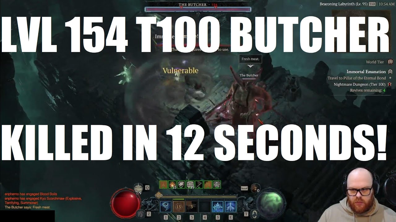 Diablo 4 - Level 154 The Butcher Killed In 12 Seconds (NM T100) day21 ...