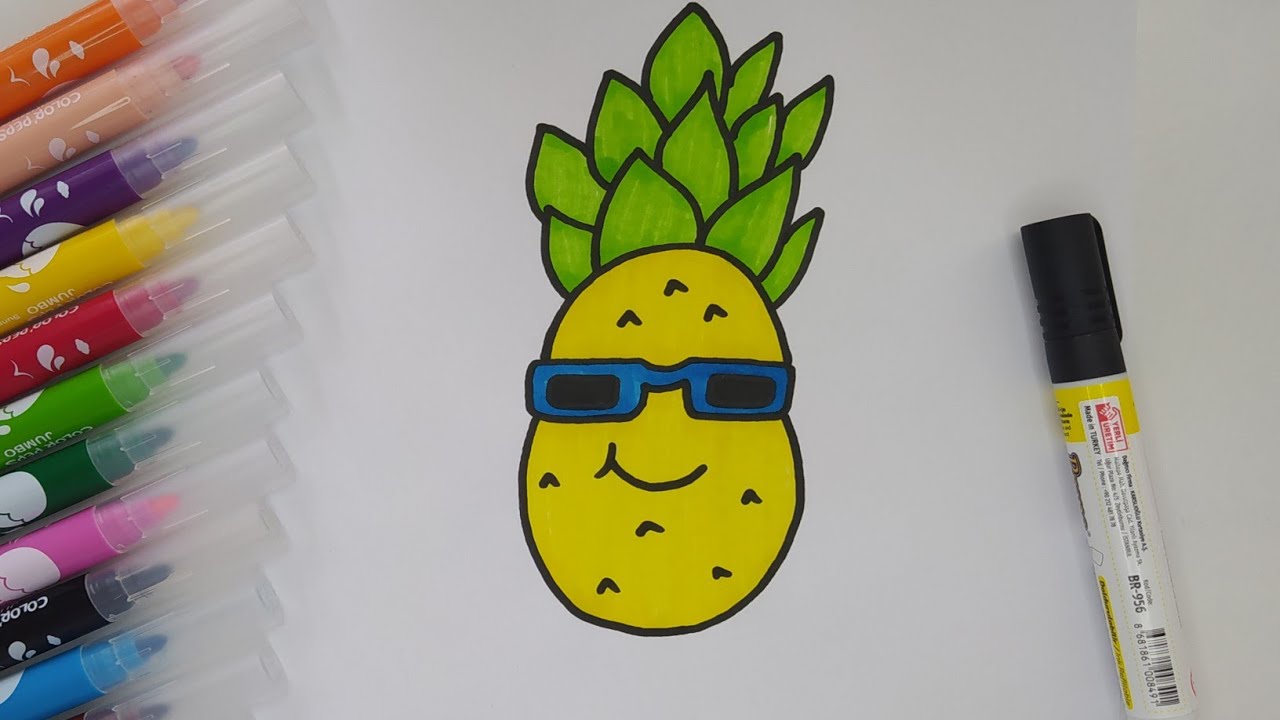 how to draw a cute pineapple step by step for kids - YouTube