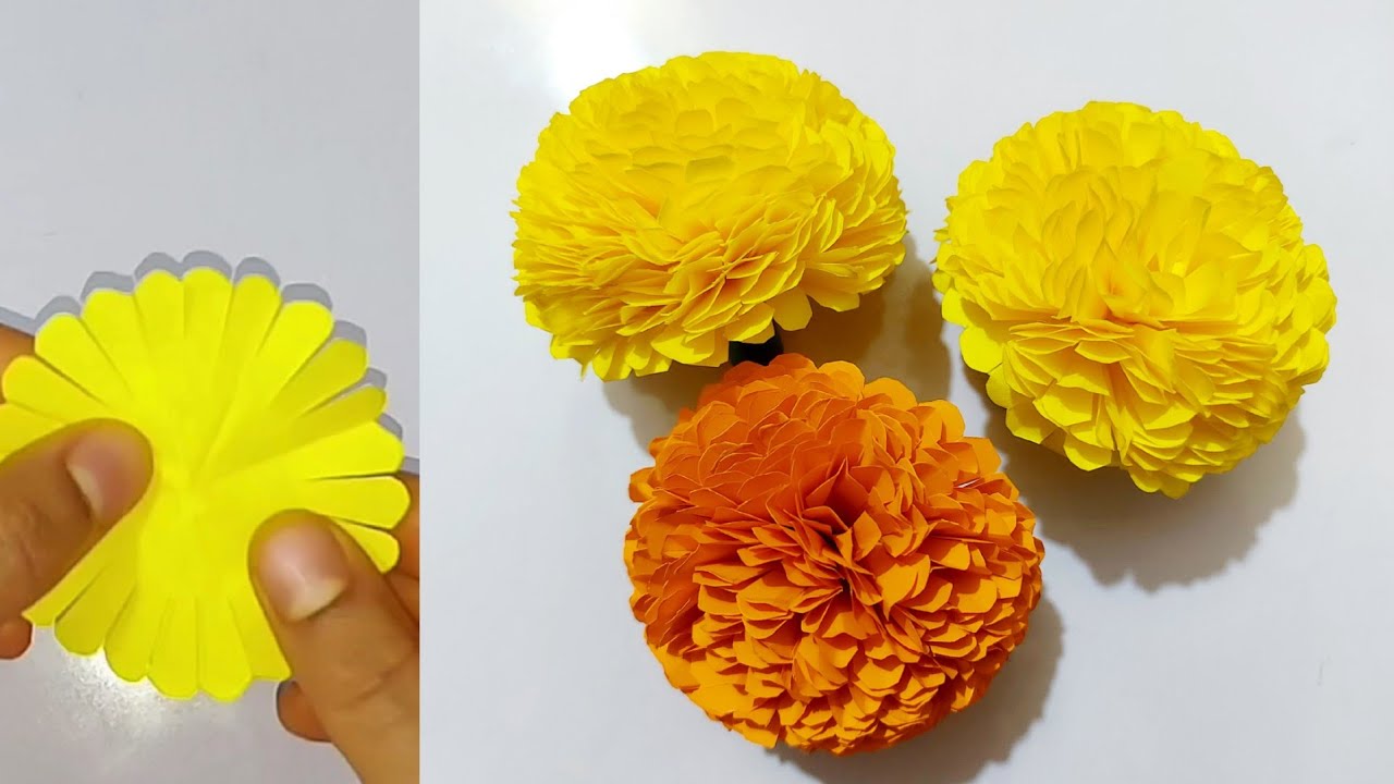 Easy Paper Marigold Flower | DIY Paper Flowers for Decoration - YouTube