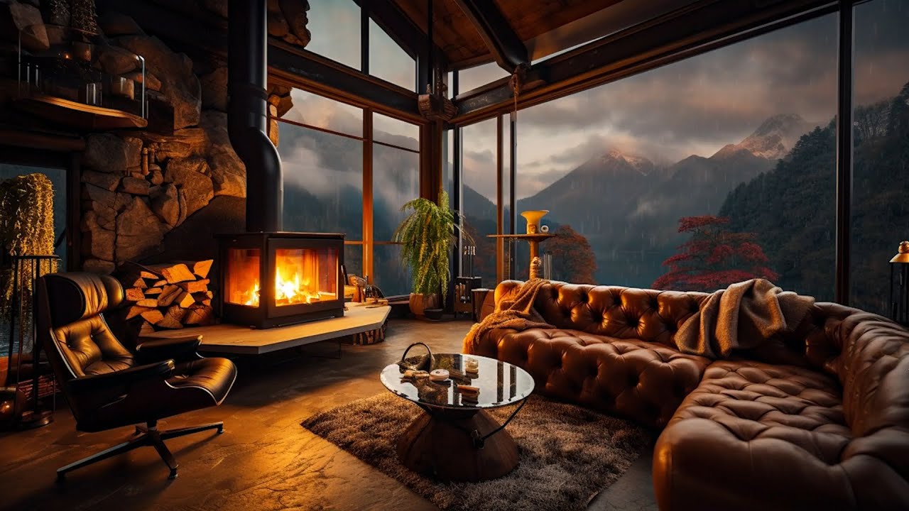 Cozy Cabin Ambience with Gentle Rain and Crackling Fireplace Sounds | 8 ...