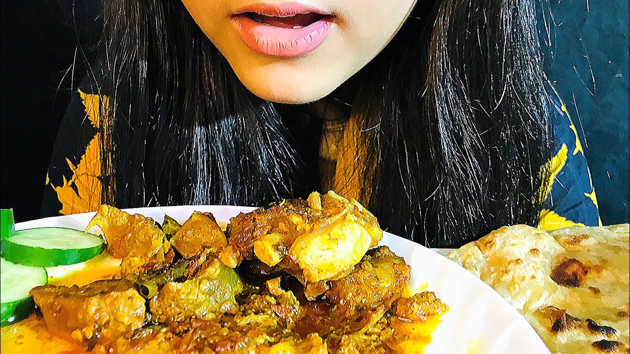 Asmr || Eating mutton karahi and paratha with salad || Pakistani food ...