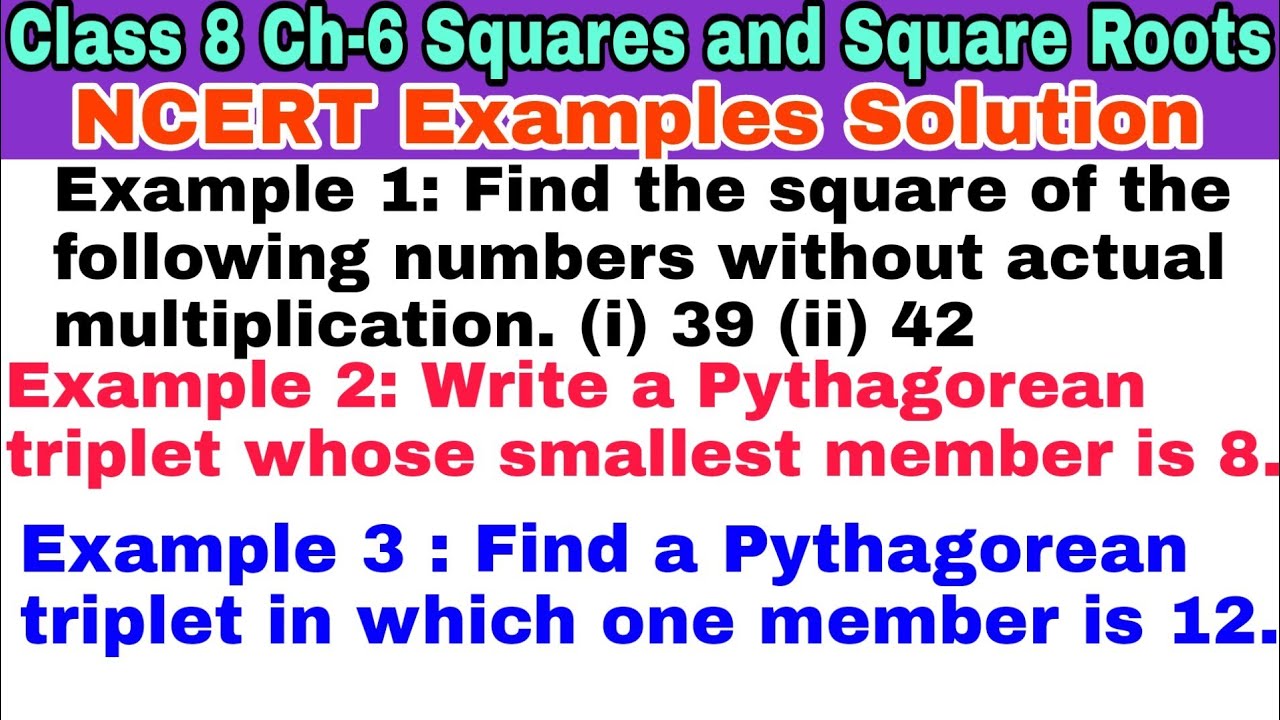 Class 8 Example 1 | Example 2 |Example 3 | Chapter 6 | Squares and ...
