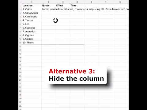 Excel: How to hide text in one cell to stop it from covering other cells