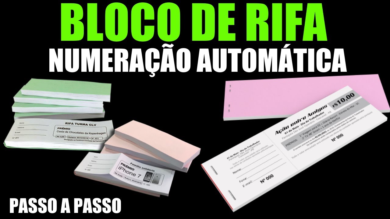 BLOCO DE RIFA numerado automático DE FORMA FÁCIL / impressão mesclada ...