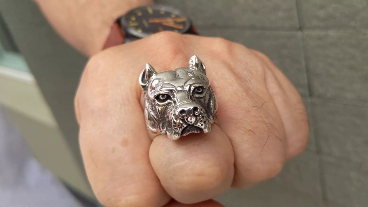 Sterling Silver Pitbull Dog Ring - YouTube
