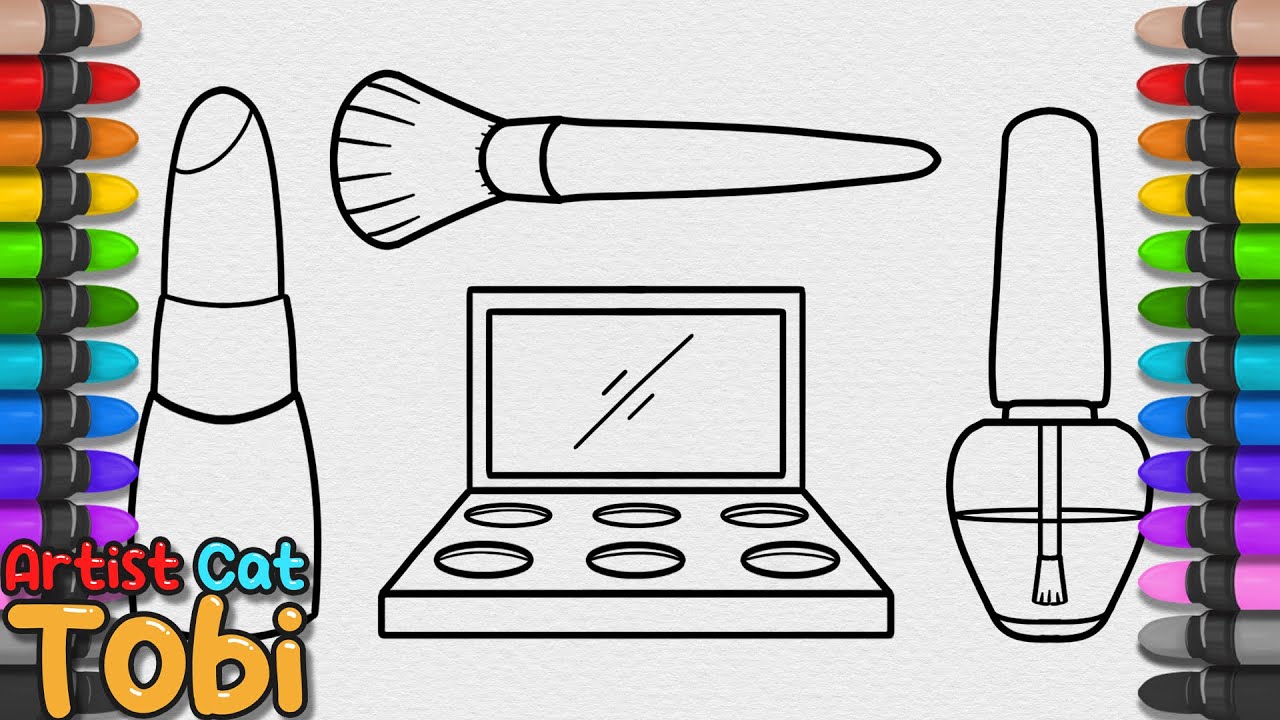 How to Paint a Makeup Set | Coloring Page For Kids - YouTube
