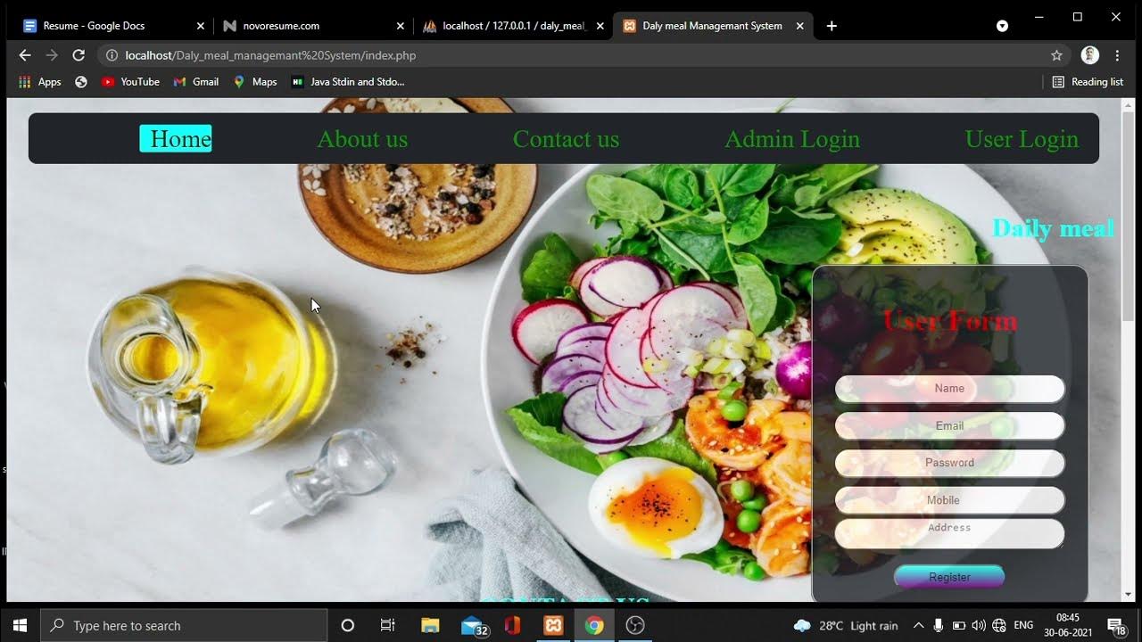 Daily Meal management system software using HTML, CSS, javascript, PHP - YouTube