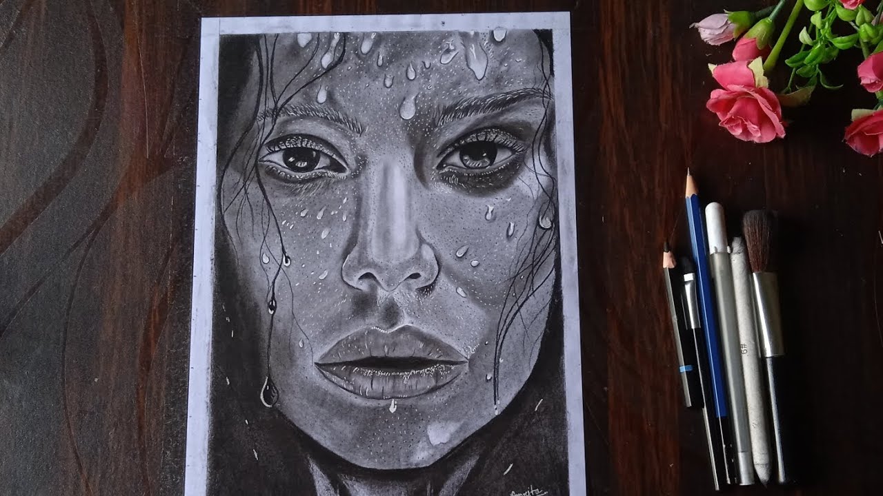 How to draw a wet face Portrait// part 2 //stepbystep// facedrawing ...