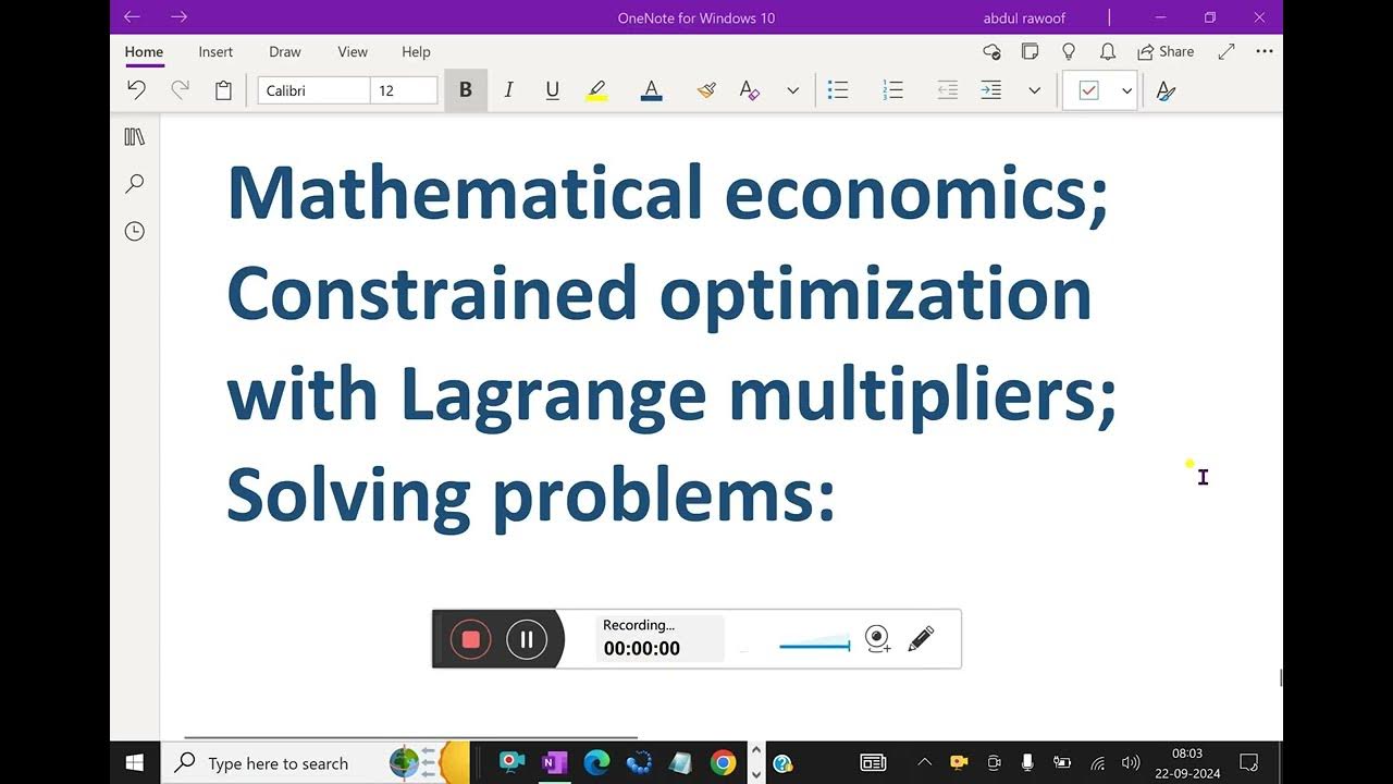 Mathematical economics : - (Constrained optimization with Lagrange ...