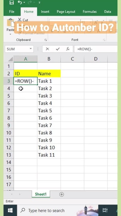 Excel Tutorial - Autonumber ID by Row function #1 - YouTube