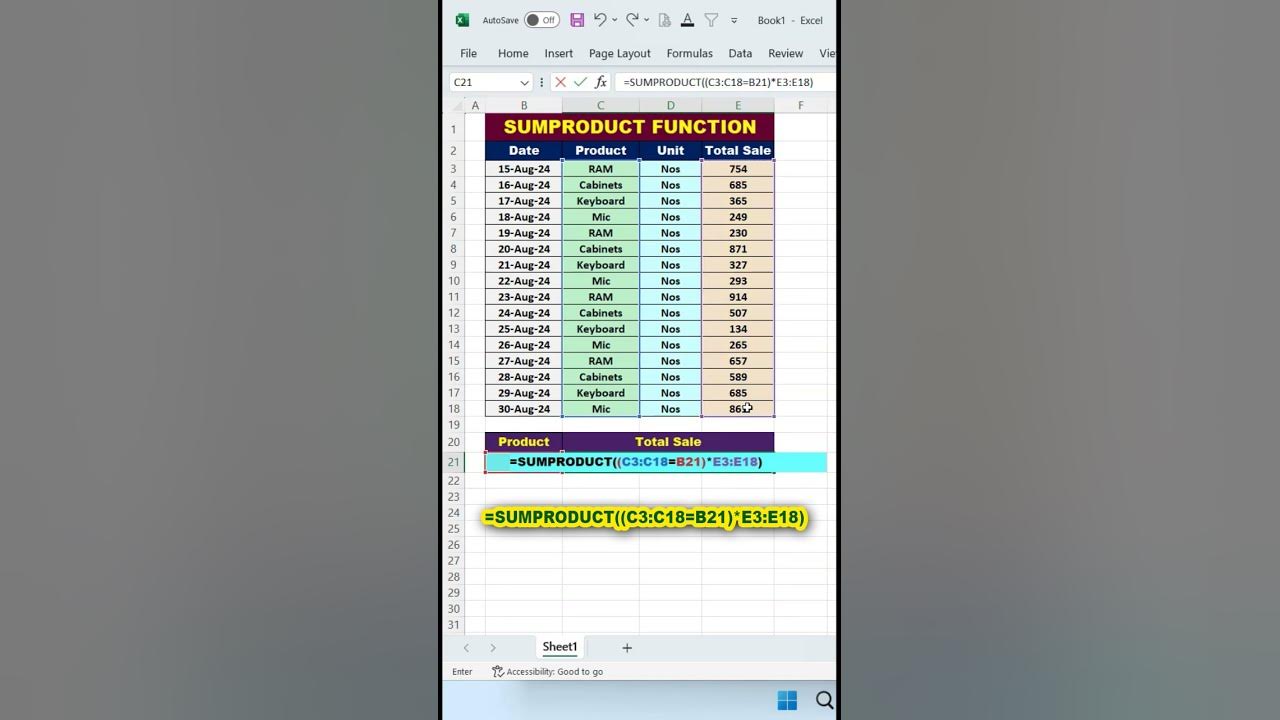 How to use SUMPRODUCT Function in Ms Excel #excel #computerexcel #tellingtube - YouTube