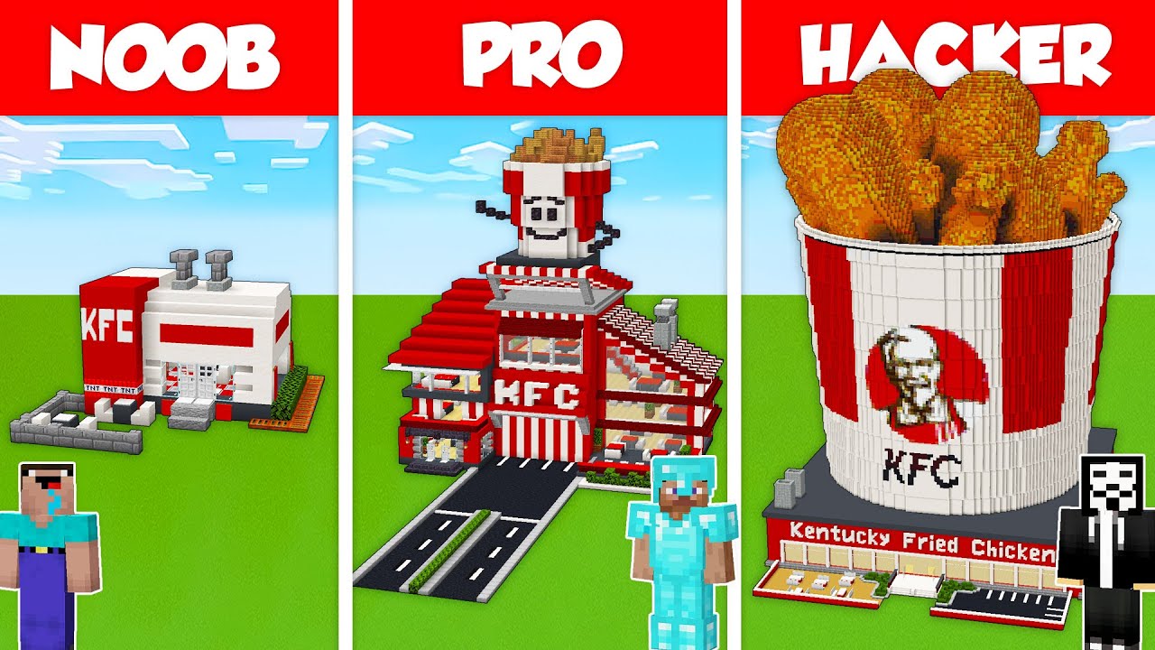 KFC FAST FOOD RESTAURANT HOUSE BUILD CHALLENGE - NOOB vs PRO vs HACKER ...