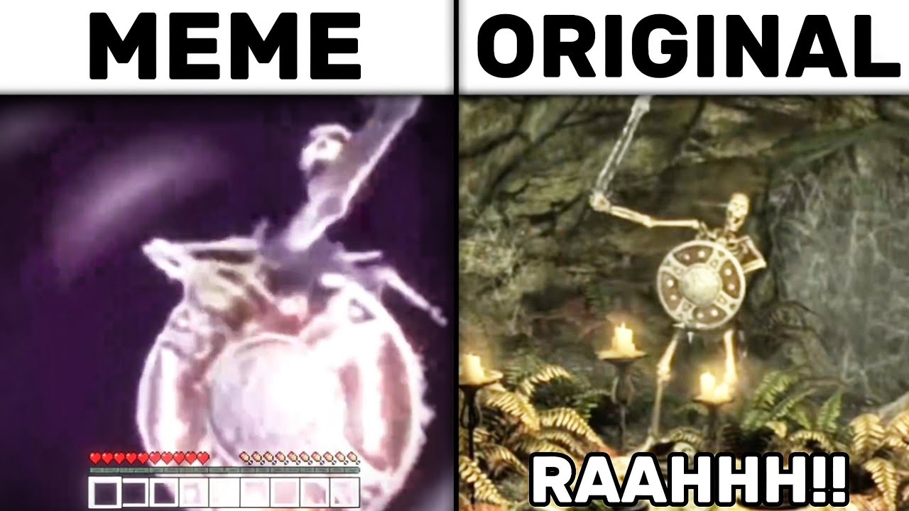 Skeleton Banging Shield Meme vs Original | Skyrim Skeleton Shield Meme ...