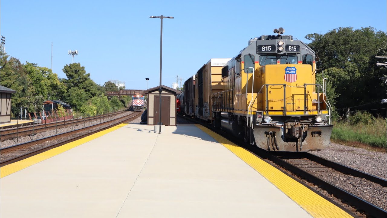Union Pacific 815 GP-38 leading a local train at River Forest Illinois ...