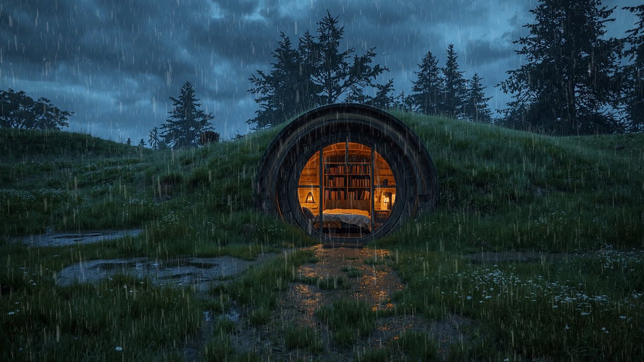 Cozy Rain Sound in a Hobbit Cabin 🌲 | Relaxing Sleep, Study, and ...