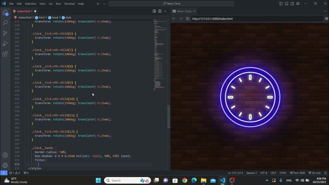Creating Analog Neon Clock Using Html Css Javascript #coding - YouTube