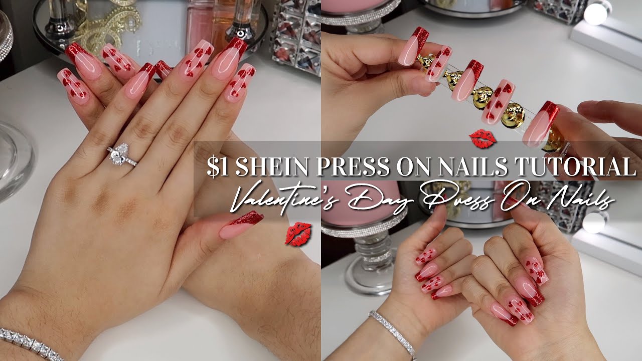 $1 SHEIN PRESS ON NAILS TUTORIAL ♡ VALENTINE'S DAY PRESS ON NAILS ...