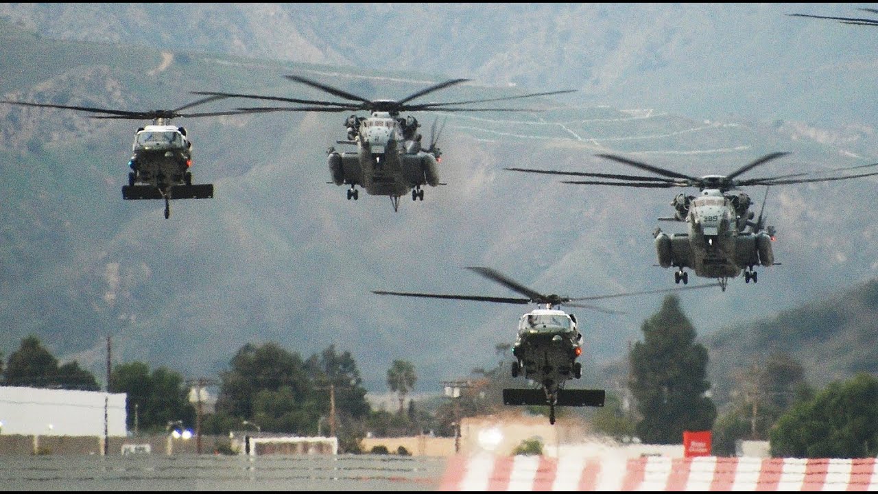 Marine One & CH-53 Helicopters Departing Hollywood Burbank Airport ...