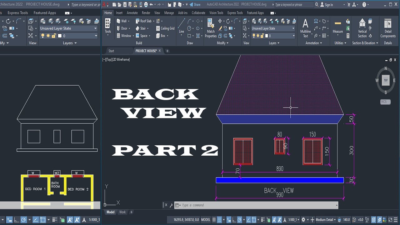 Autocad 2023 Tutorial for beginners back view elavation part 2 - YouTube