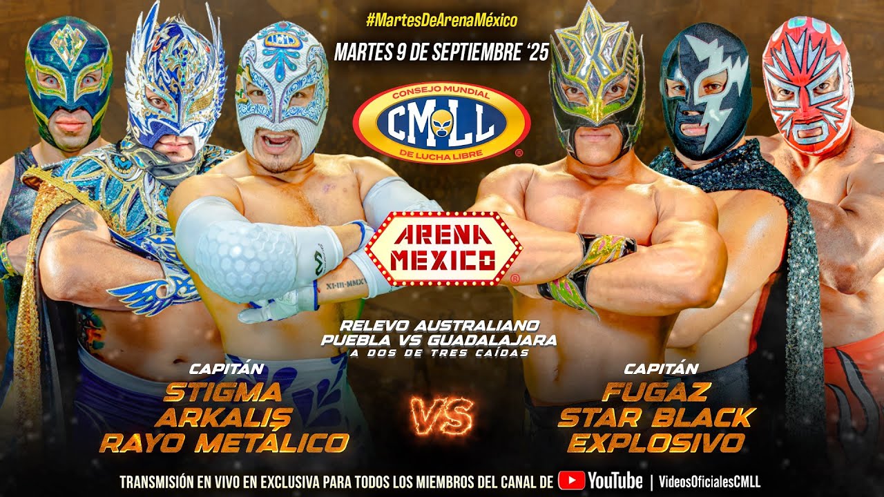 CMLL 09 DE SEPTIEMBRE 2025 || STIGMA, ARKALIS Y R. METÁLICO VS FUGAZ, S ...