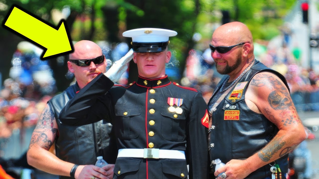Injured Marine Holds Salute For 3 Hours, Then Bikers Suddenly Appear ...