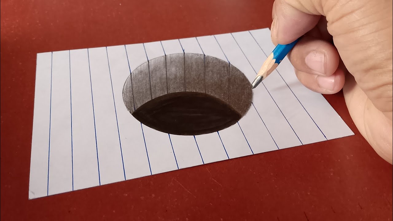 How to draw a Hole 3D on line paper for beginners - YouTube