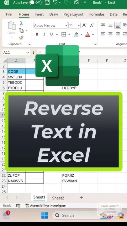 Reverse Text In Excel Reversetext Excel Vikaljain Youtube