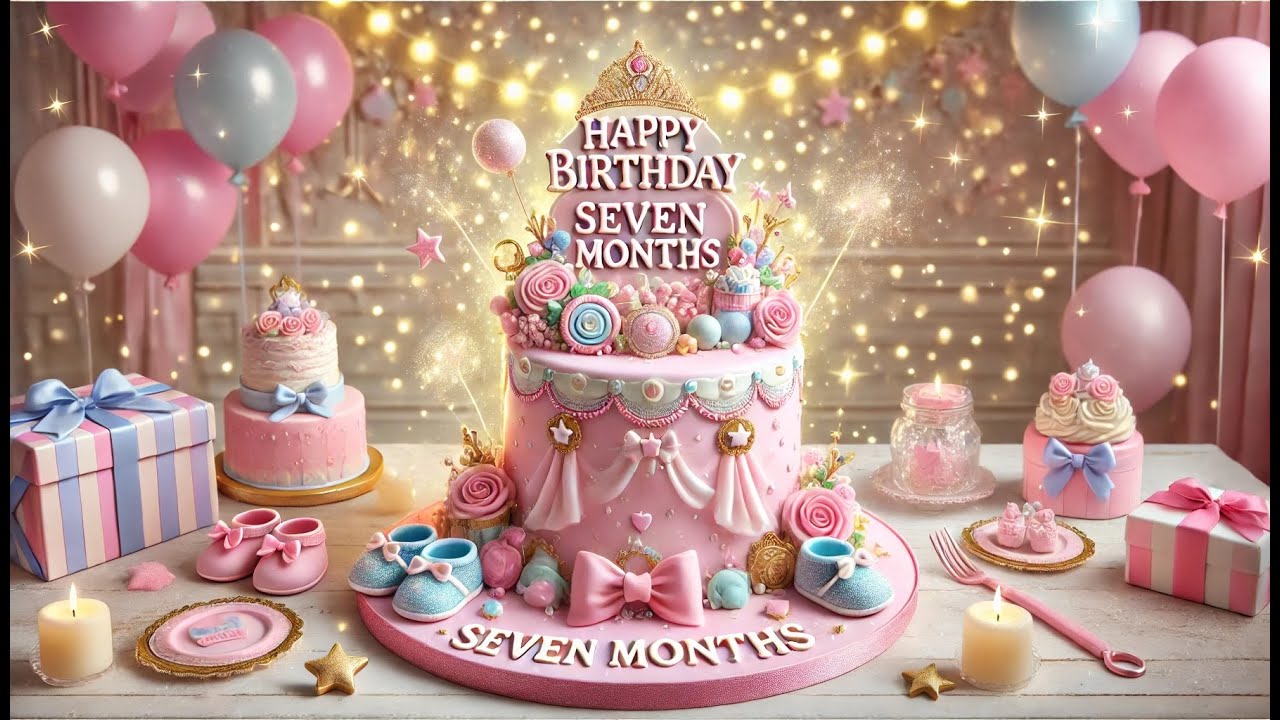 🎉 Milestone Baby: Happy Birthday Cake Celebration for 7 Months! 👶🎀🍰 ...