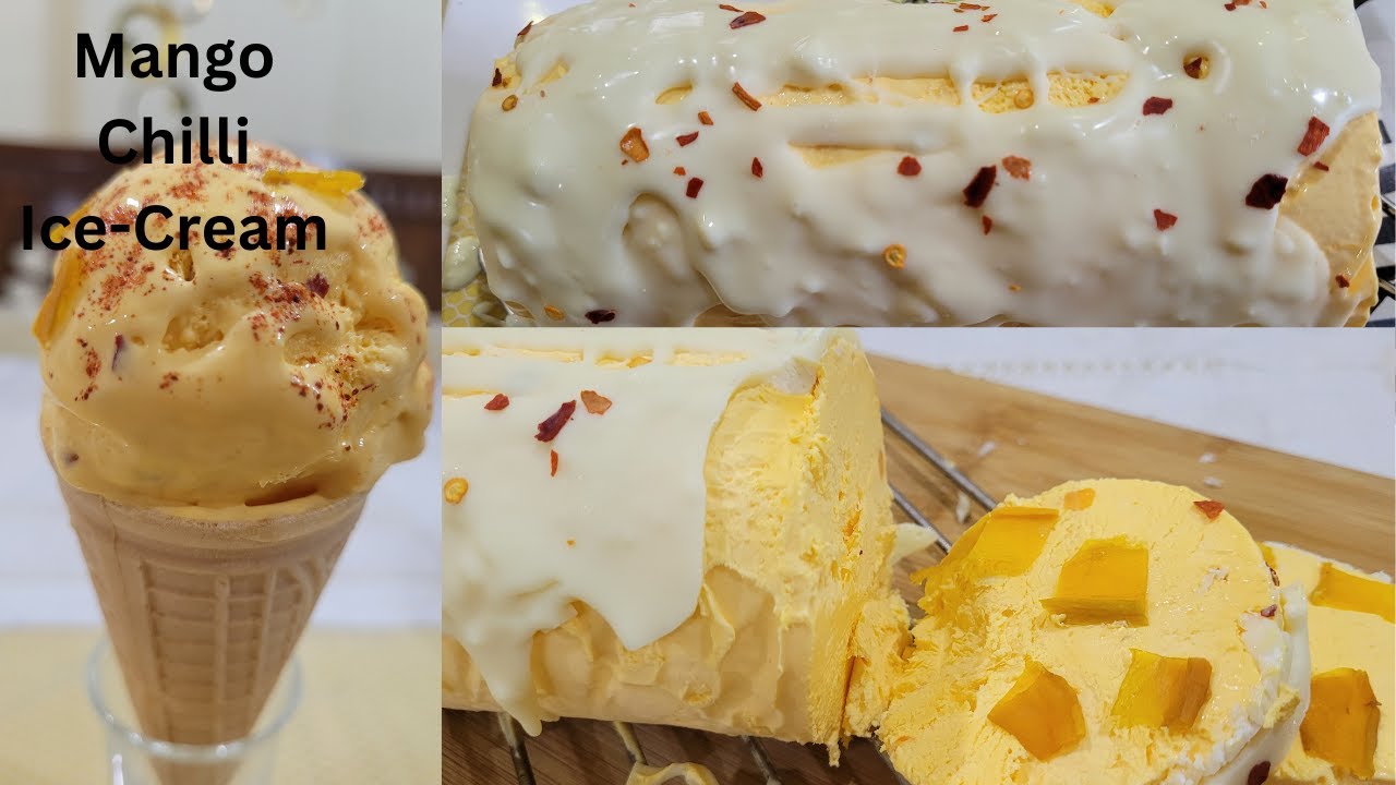 Mango Ice cream || Mango Chilli Ice Cream Roll || Chatpati Mango Ice ...