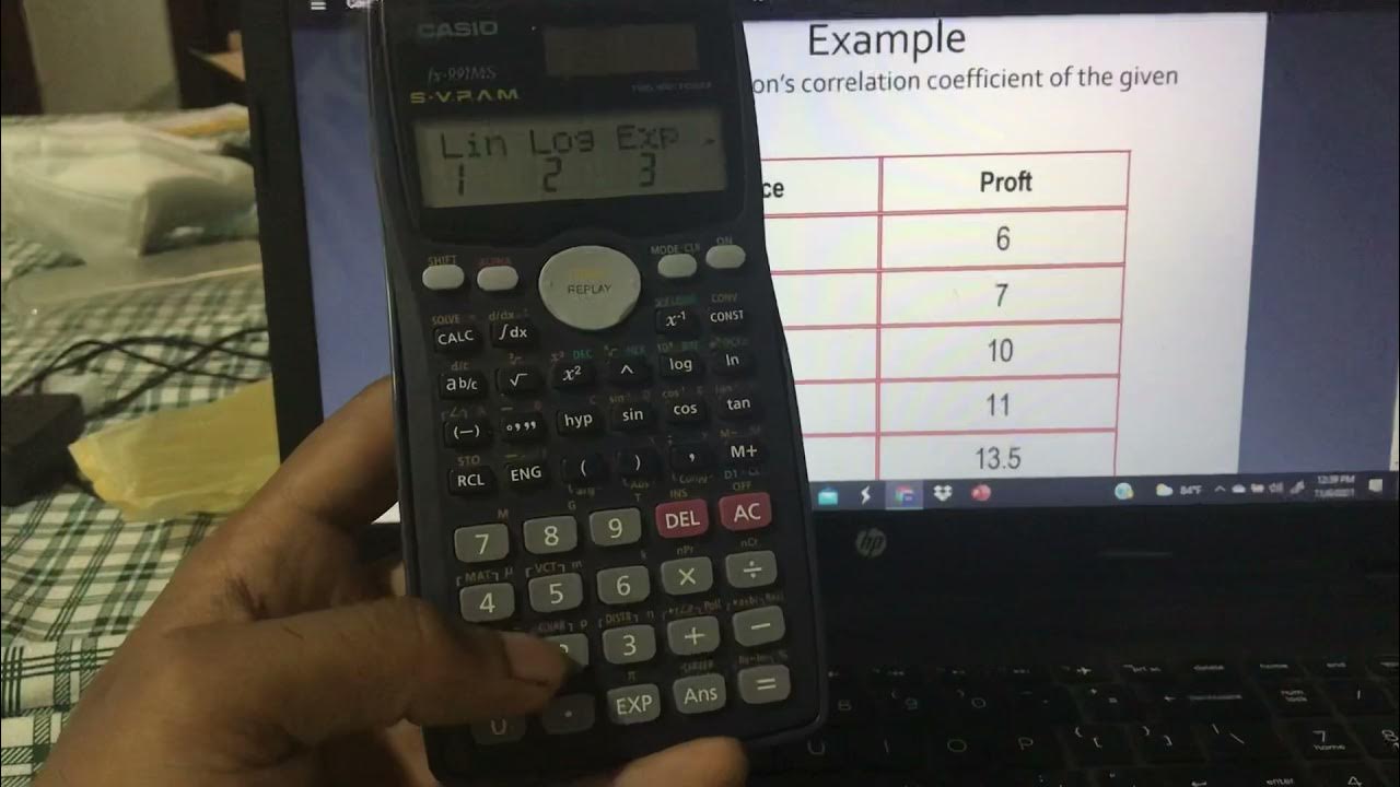 Calculation of Pearson's Correlation Coefficient using Casio Fx 991MS calculator with example ...