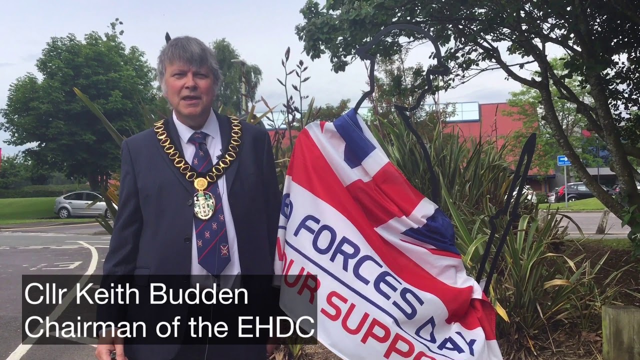 Cllr Keith Budden raises the Armed Forces Day flag at EHDC. - YouTube