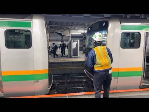 籠原駅3番線でE231系1000番台ｺﾂS-34編成とｺﾂK-03編成が切り離し（解結）されるシーン（2024.11.20.17:32） - YouTube