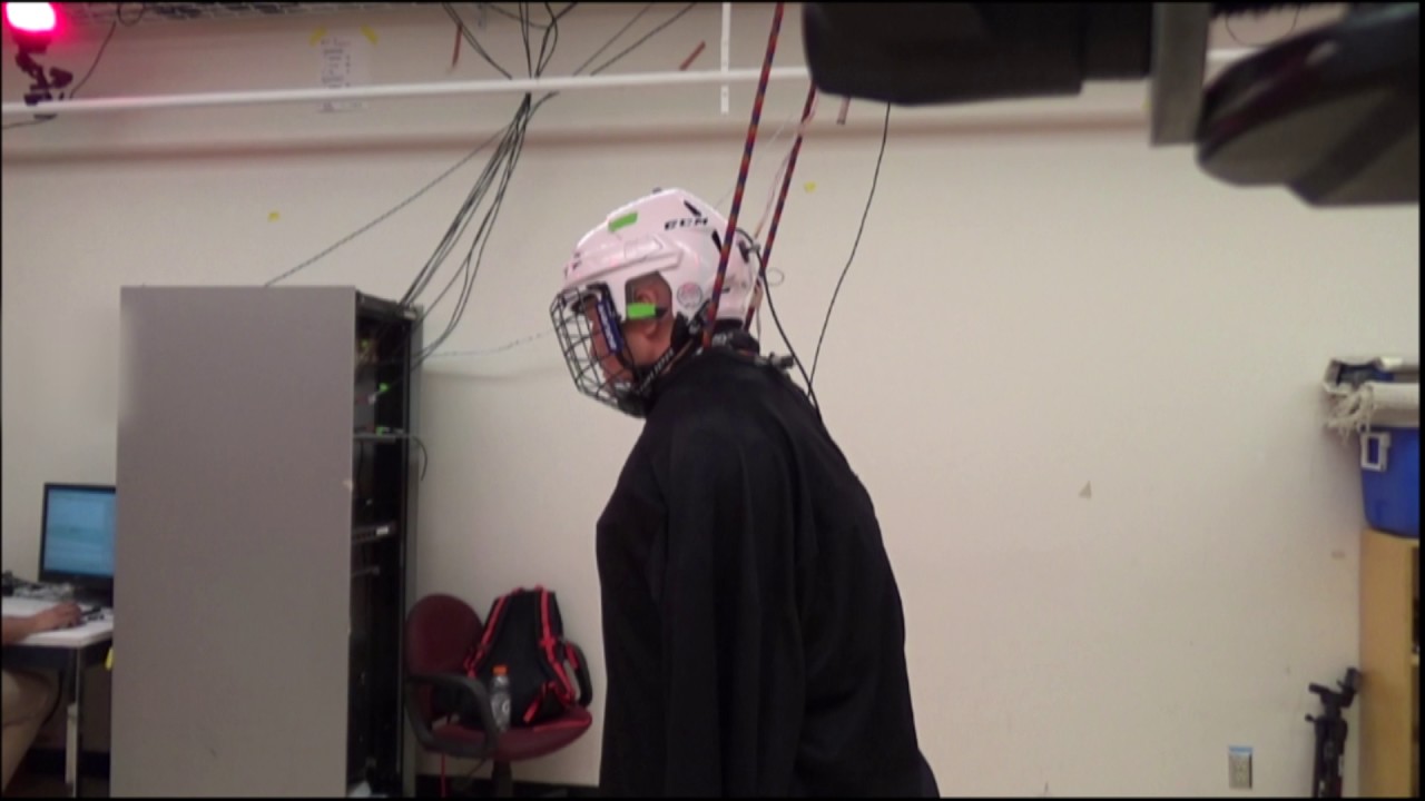 Instrumented dummy shoulder check head impact - YouTube