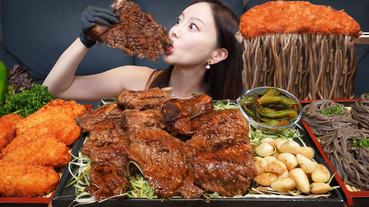 단짠 돼지갈비 🍖 살얼음 모밀 치킨까스 먹방 Korean Pork Ribs Cold Noodles Crispy Chicken ...