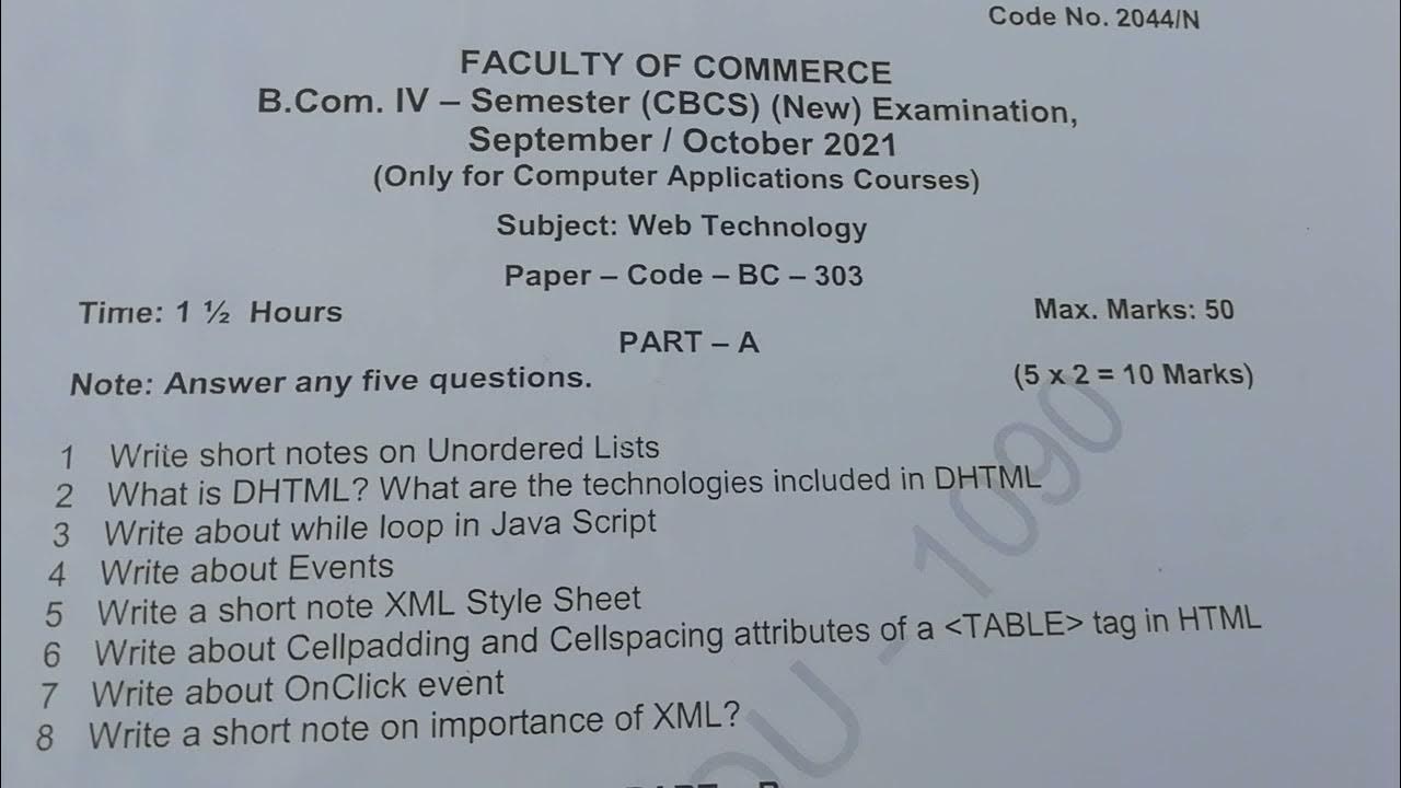 Web technology question paper 2021|OU 5th semester question paper|OU ...