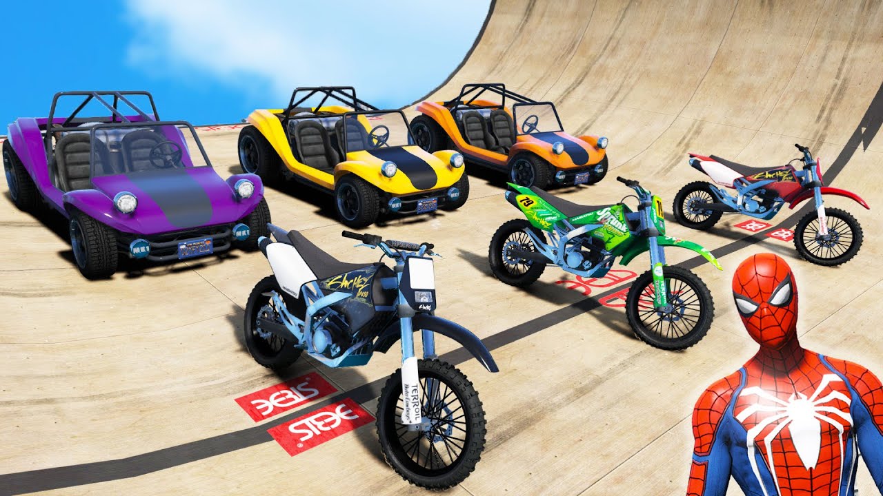 Team Spider-Man VS Team Venom | Off Road Vehicle Wipeout Obstacle RAMP ...