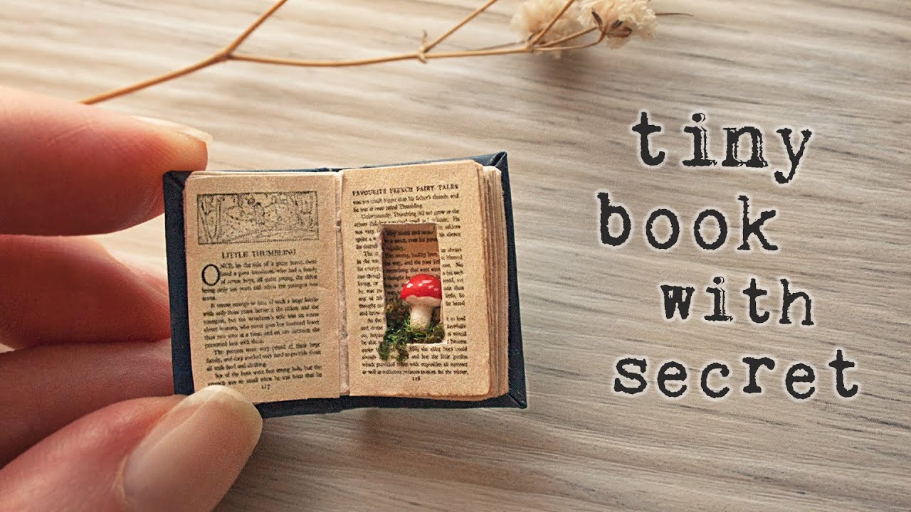 DIY Miniature Tiny Book with Tiny Mushroom (bookbinding tutorial) - YouTube