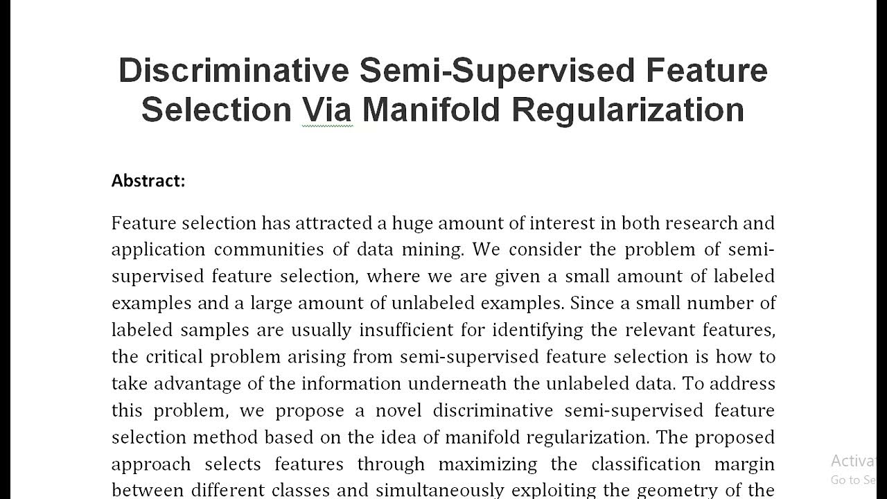 Discriminative Semi Supervised Feature Selection Via Manifold Regularization - YouTube