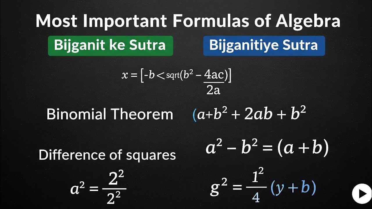 Most important formula of algebra| Algebra ke formula | bijganit ke ...