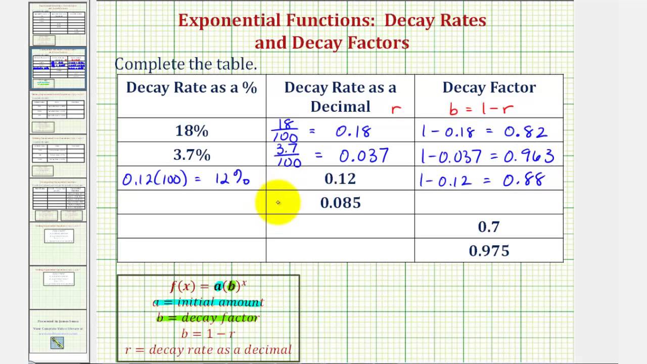 Ex Exponential Functions Decay Rate And Decay Factor YouTube Ex Exponential Functions Decay Rate And Decay Factor YouTube