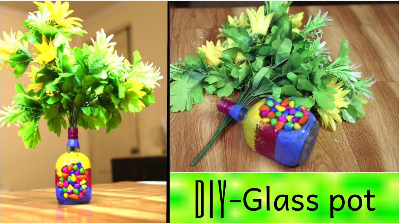 #DIY || Waste glass bottle decoration|| Glass bottle flower wase ...