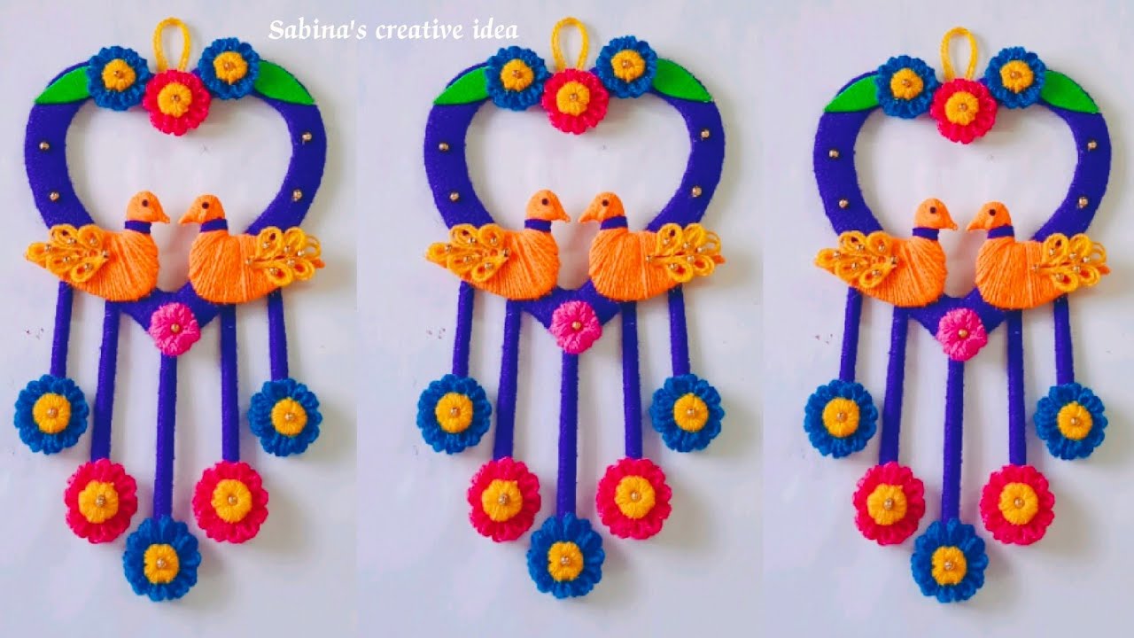 Diy Woolen Craft/ Woolen Thread Wall Hanging Craft Easy/ Bird Wall ...