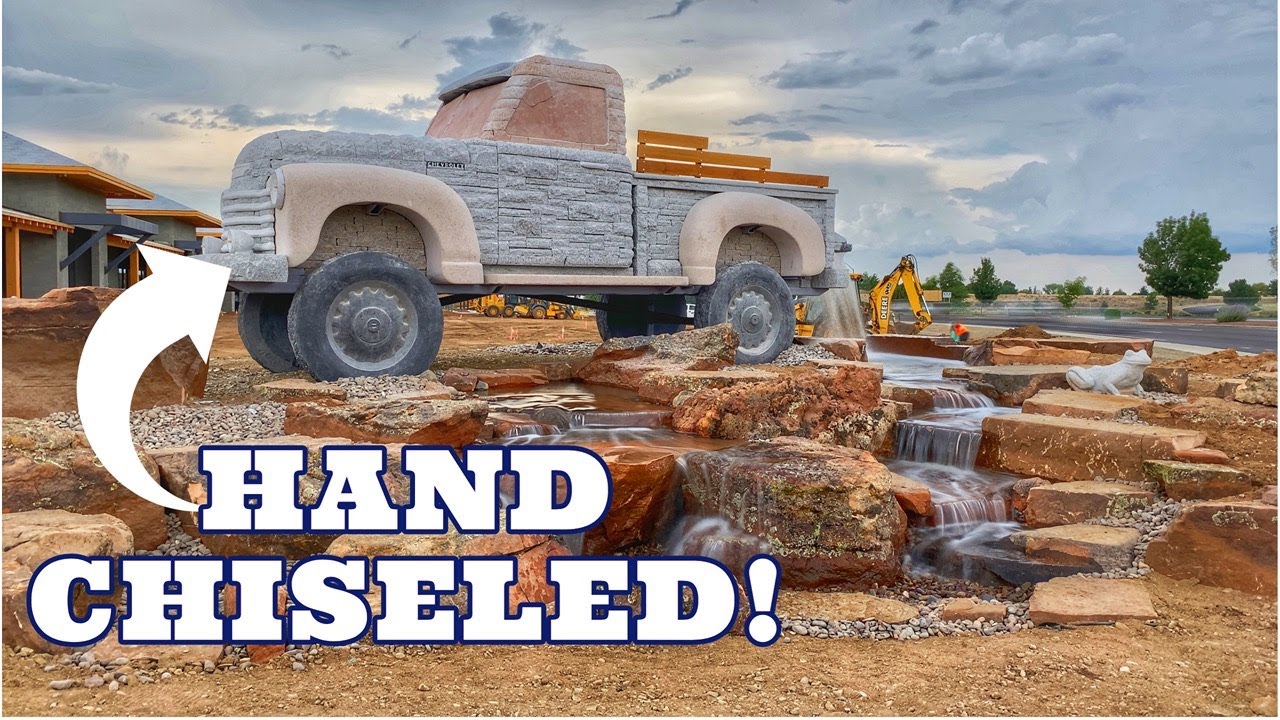 Hand Chiseled STONE TRUCK with Waterfalls from Tailgate | 53 Chevy ...