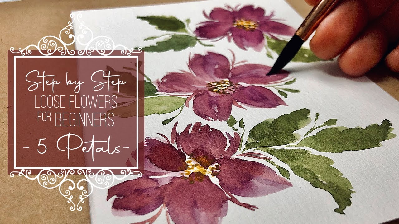 How to Draw 5 Petals Flower || STEP BY STEP Watercolor Tutorial - YouTube