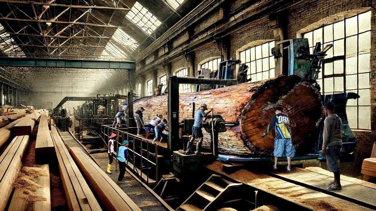 Super long mahogany wood split into planks from the Pinisi Sultan I ...