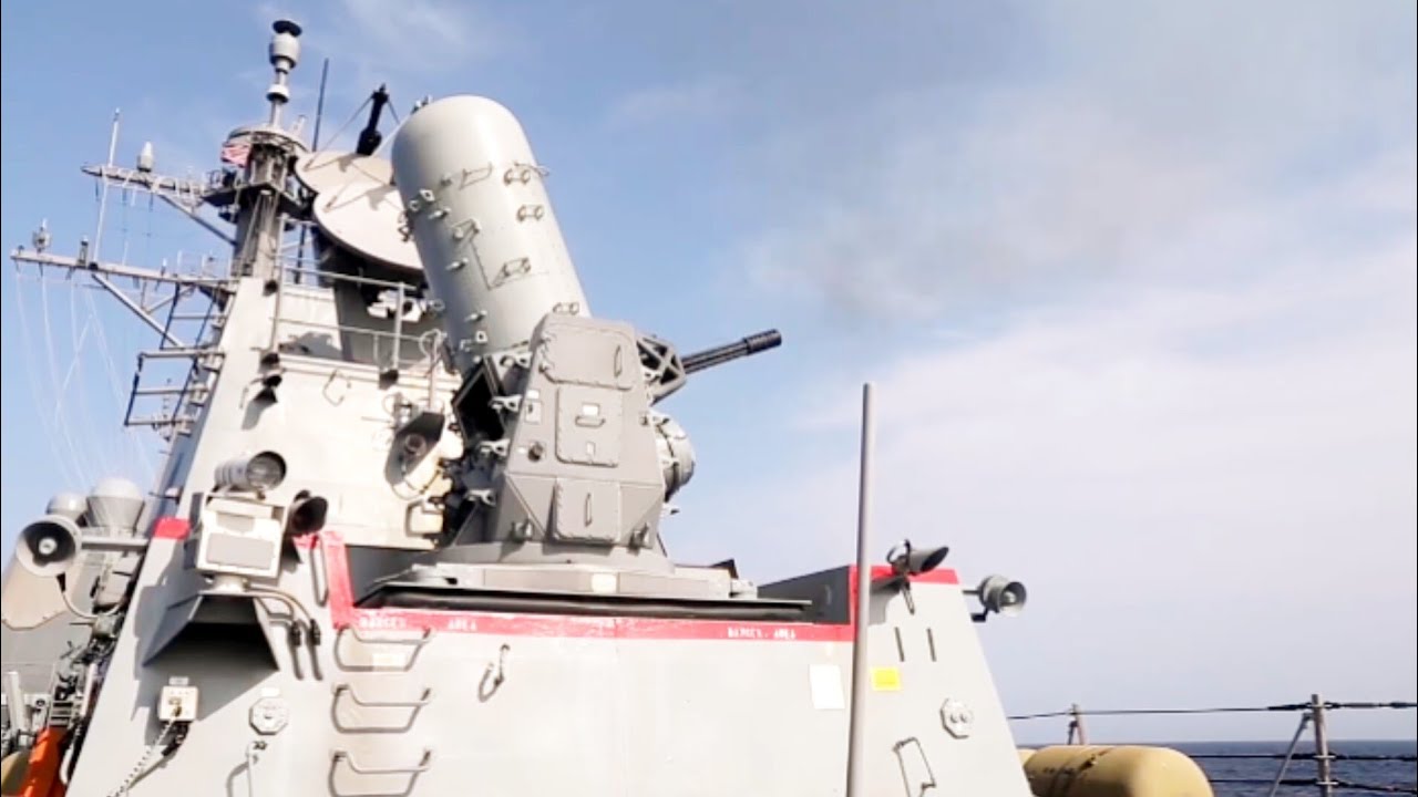 destroyer USS Dewey fired a large caliber shell during an operation ...