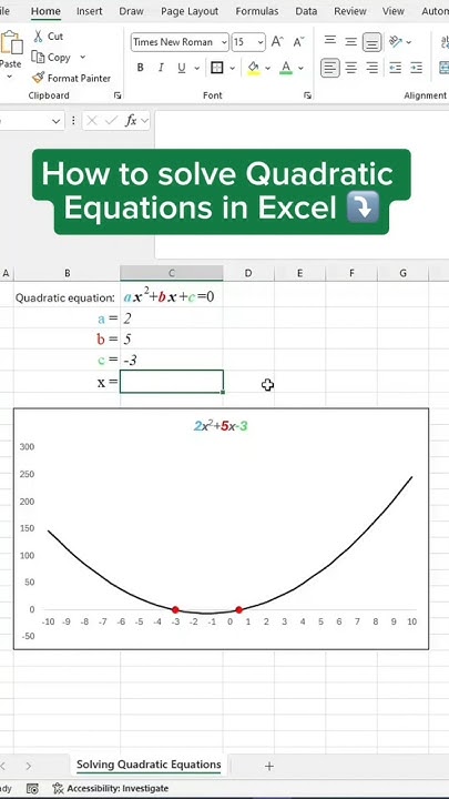 Solve Quadratic Equations in Excel – EASY Step-by-Step Tutorial‼️ - YouTube