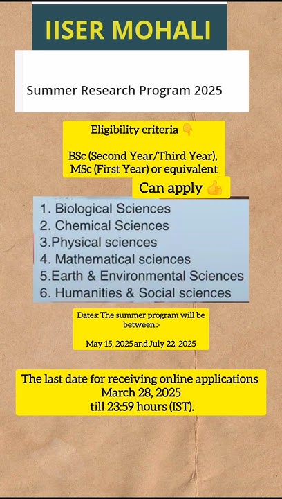 IISER Mohali Summer Research Program 2025 🔥 - YouTube