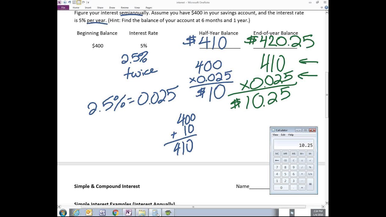 Simple & Semi-Annual Compound Interest Pre-Algebra - YouTube