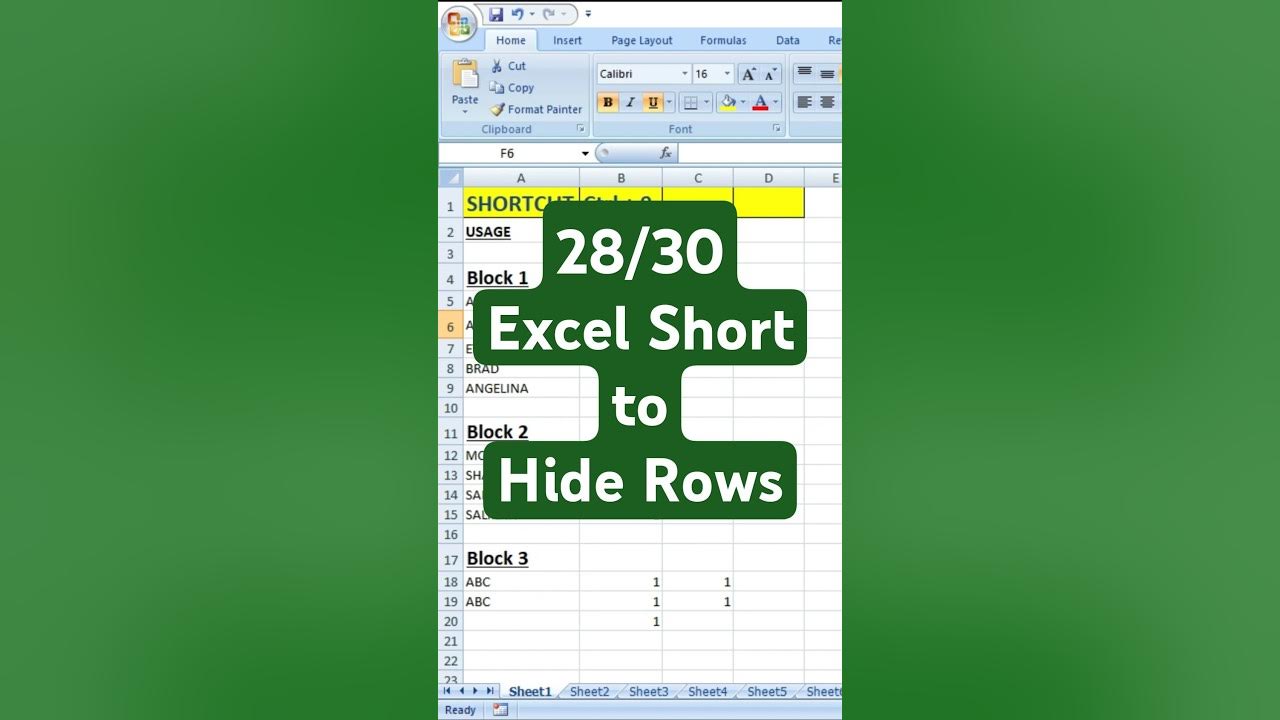 28/30 Excel Shortcut to hide Rows #excel #excelhacks#exceltips #exceltutorial #excelformula ...